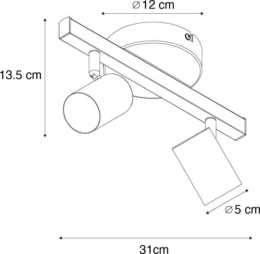 Stropní bodové svítidlo černé GU10 50mm 2-světelné vč. podsvícení a 3-cestného spínače - Back Up