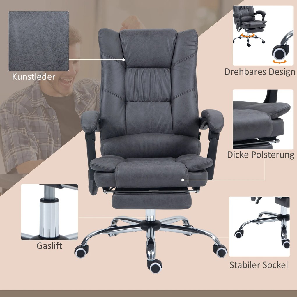 Masážní kancelářská židle Vinsetto s funkcí vyhřívání, náklon 135°, výškově nastavitelná, do 120 kg, ergonomická, černá | Aosom.de