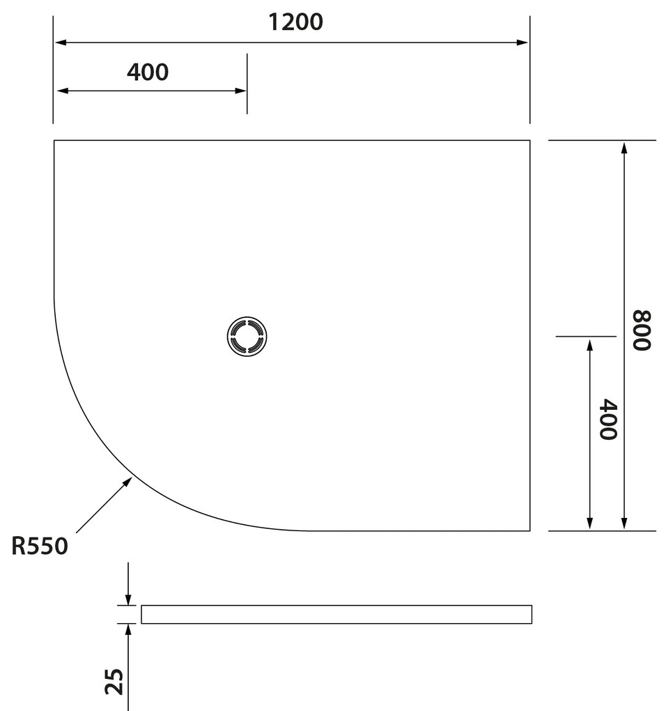 Polysan FLEXIA vanička z litého mramoru čtvrtkruh, 120x80x2,5 cm, R550, pravá, 91291