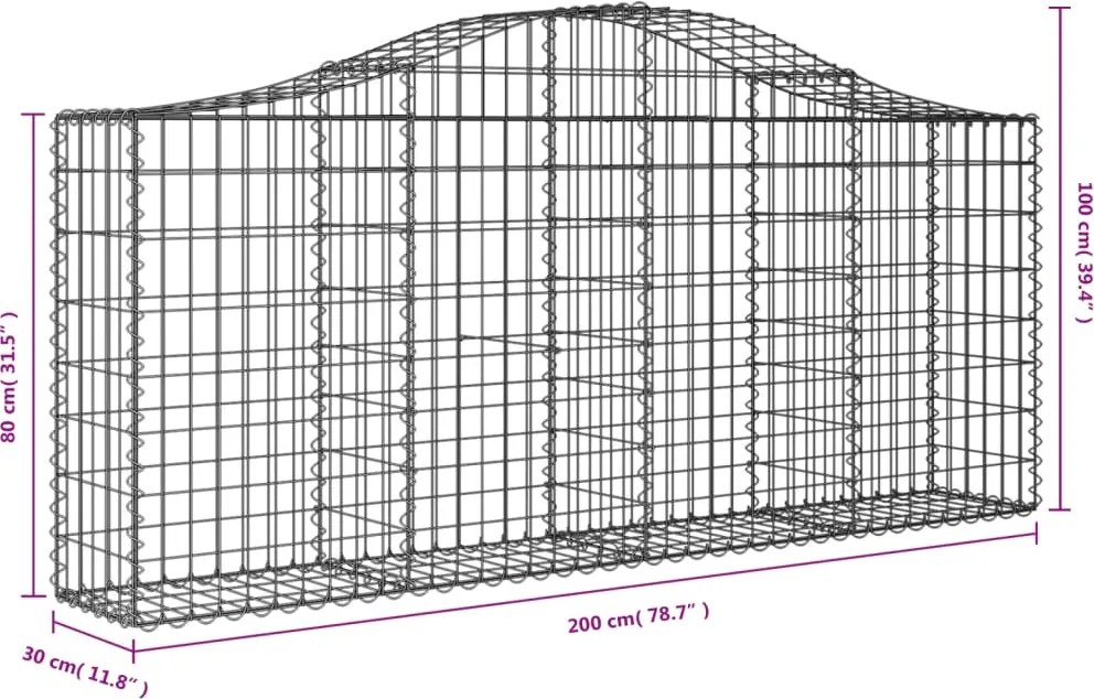 Klenuté gabionové koše 11ks 200x30x80/100 cm pozinkované železo 3145418