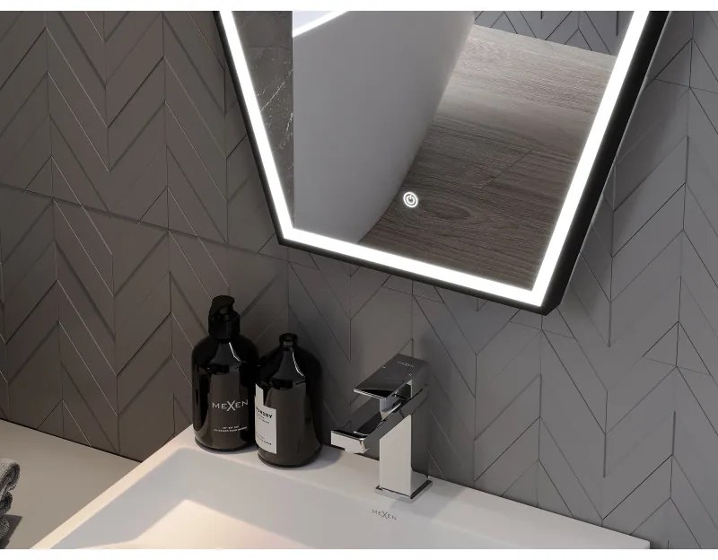 Mexen Orla, LED koupelnové zrcadlo s podsvícením a černým rámem 60x80 cm, 6000K, ochrana proti zamlžování, 9815-060-080-611-70