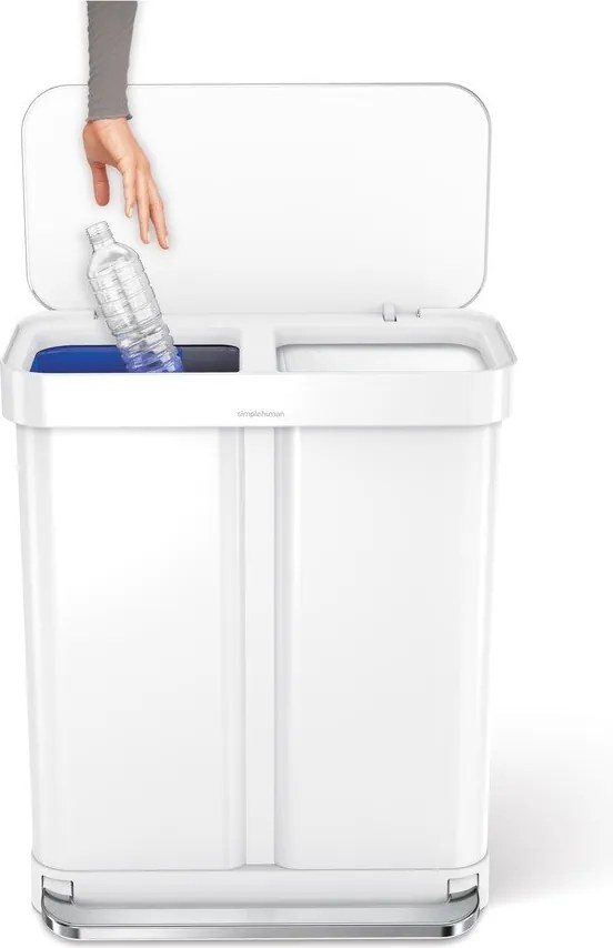 Bílý ocelový odpadkový koš 34+24 l na tříděný odpad/nášlapný Dual – simplehuman