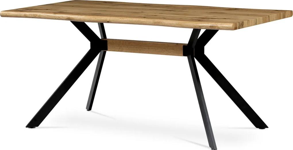 Autronic Jídelní stůl, 160x90x76 cm, MDF deska, 3D dekor divoký dub, kov, černý lak HT-863 OAK