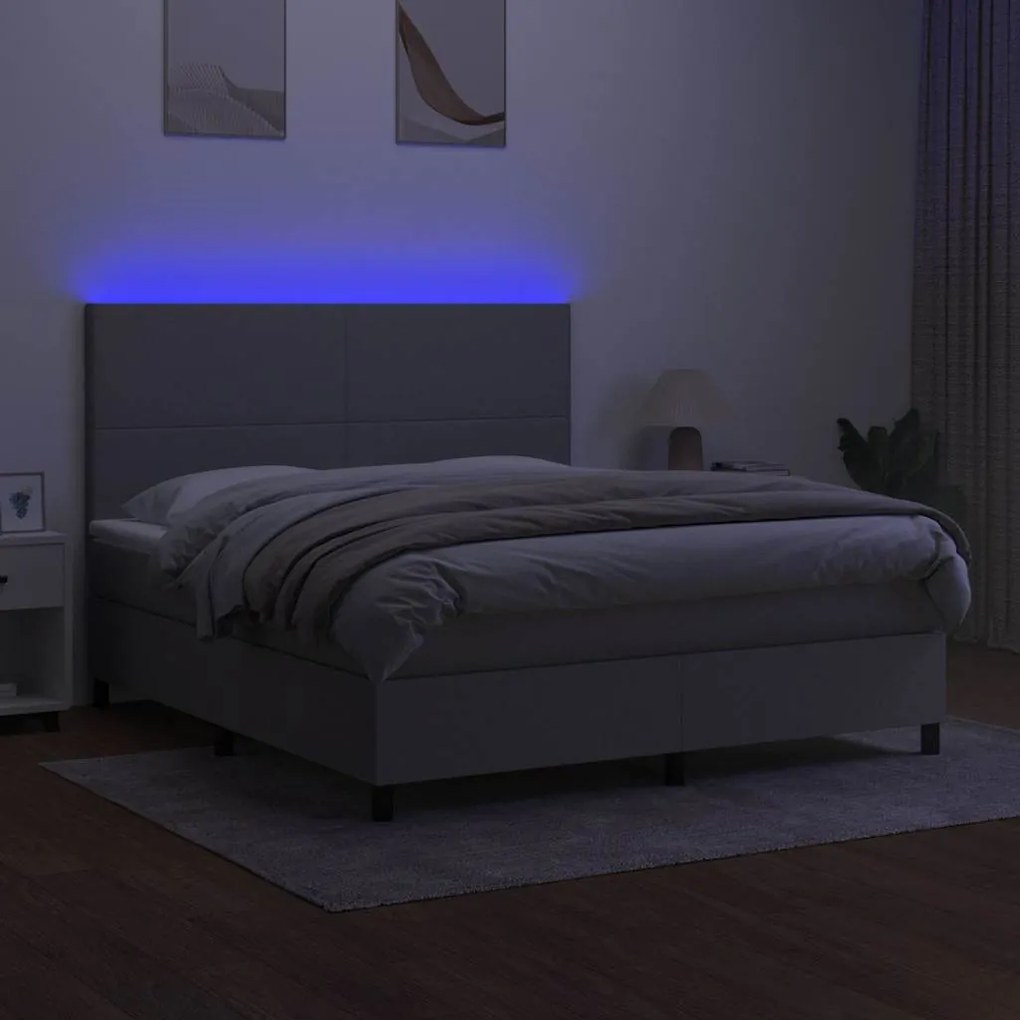 Box spring postel s matrací a LED světle šedá 160x200 cm textil 3134725