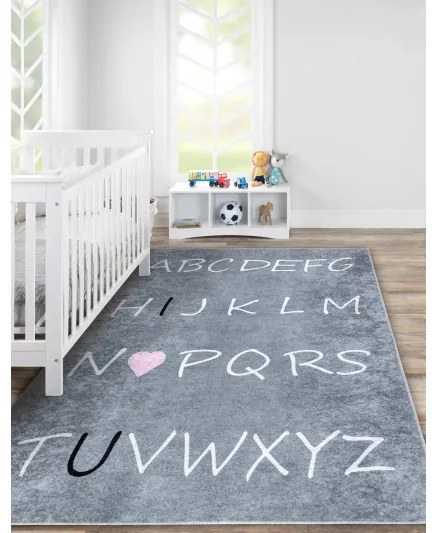 Dywany Łuszczów, Dětský kusový koberec Junior 52106.801 Alphabet grey, 160x220, šedá, dětský pokoj