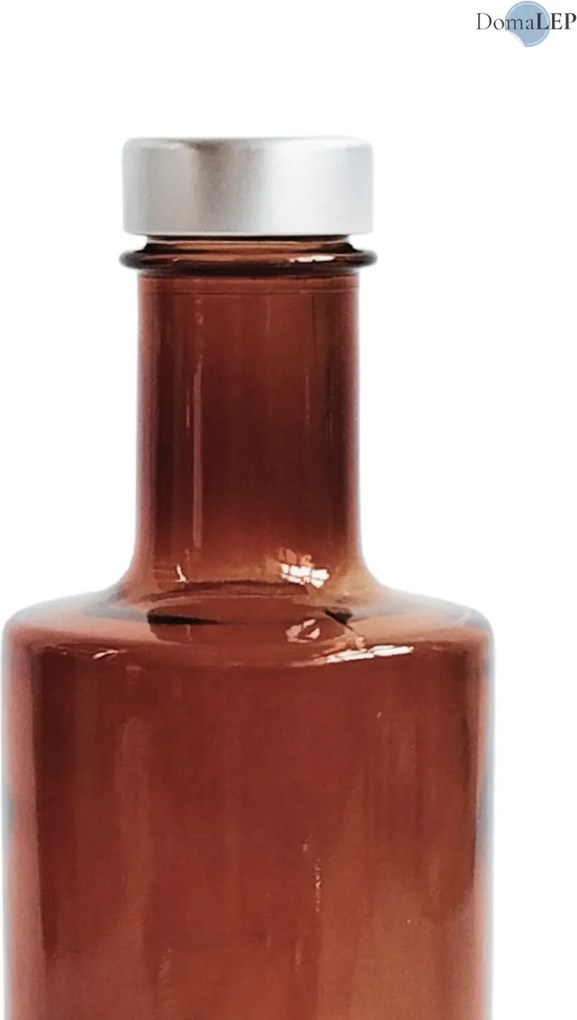 Skleněná láhev na olej 200 ml hnědá se stříbrným uzávěrem VILO