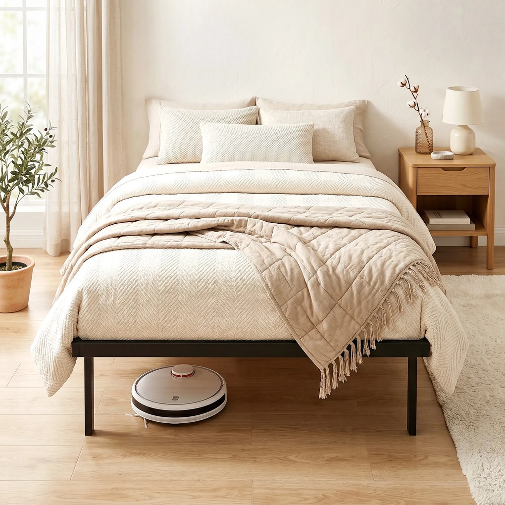 HOMCOM kovový rám postele s úložným prostorem pod postelí, výška 35,5 cm, tichý design, bez roštů, snadná montáž, 90 x 200 cm, černý