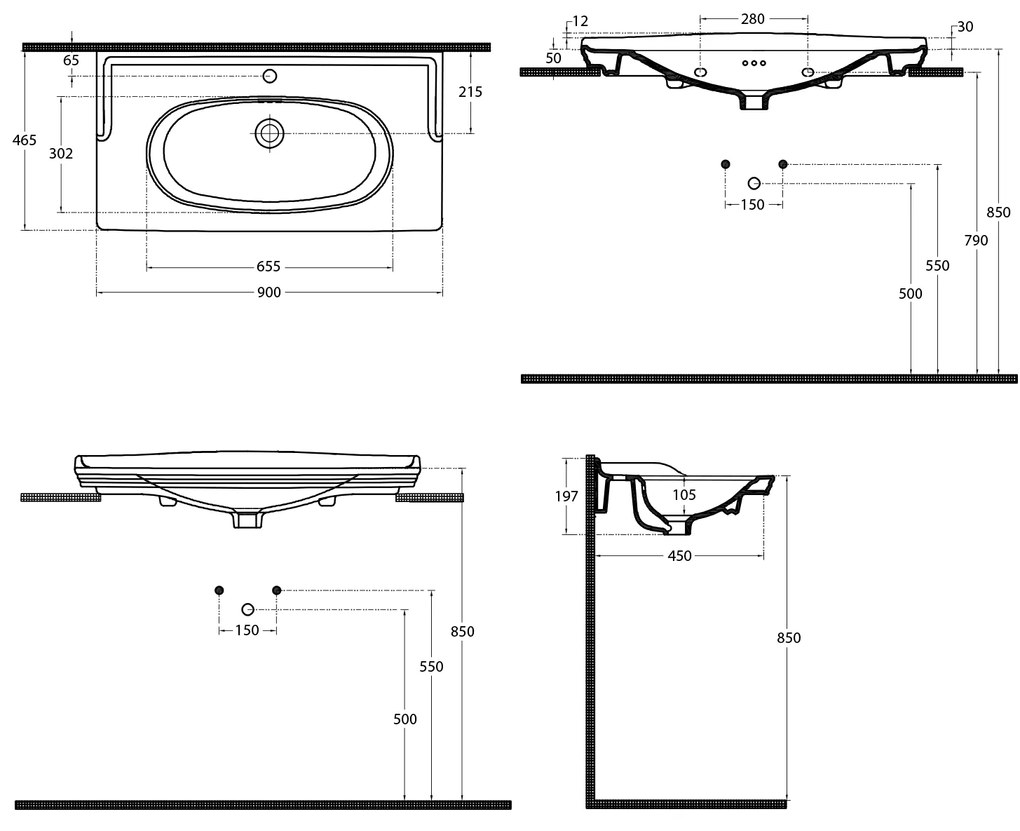 Isvea STELLA keramické umyvadlo 90 x 46,5 cm bílá 10ST50090