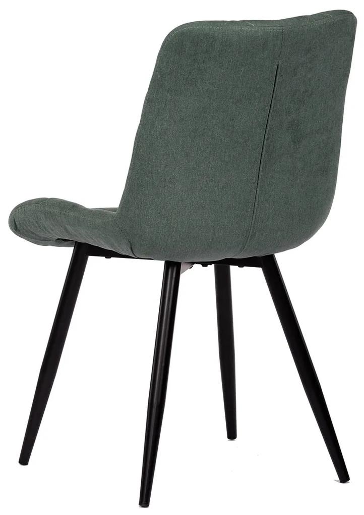 Židle jídelní, zelená látka, nohy černý kov