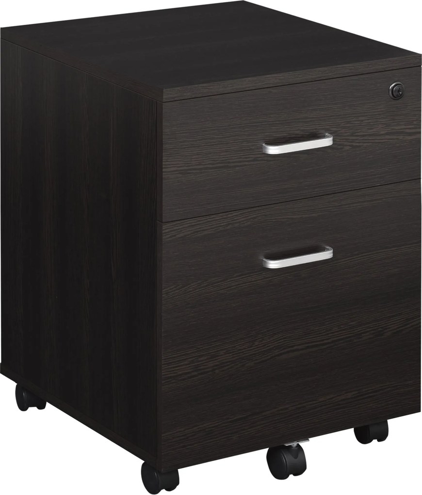 Vinsetto Mobilní Kancelářská Skříň na A4 s Kolečky - Skříň s 2 Zásuvkami a Zámkem 40x45x55,6 cm Wengué | Aosom