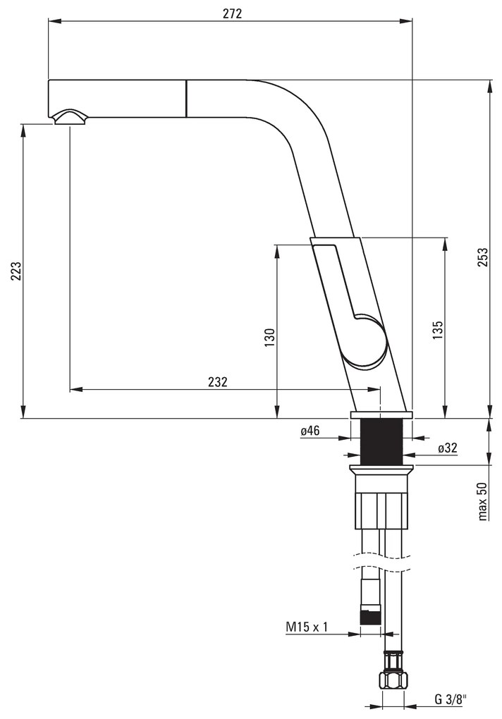 Deante Silia, dřezová baterie s vytahovací sprškou, černá, BQS_N73M