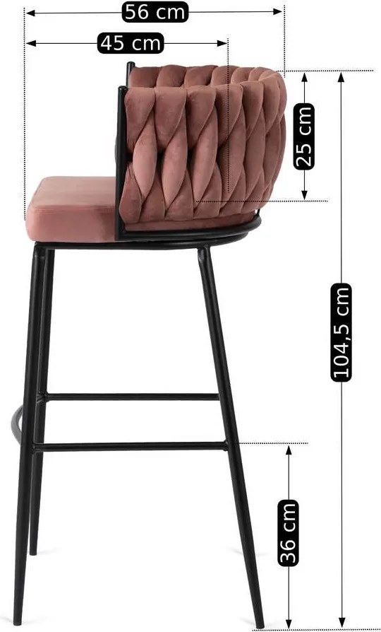 Barová židle Routa Velvet, růžová