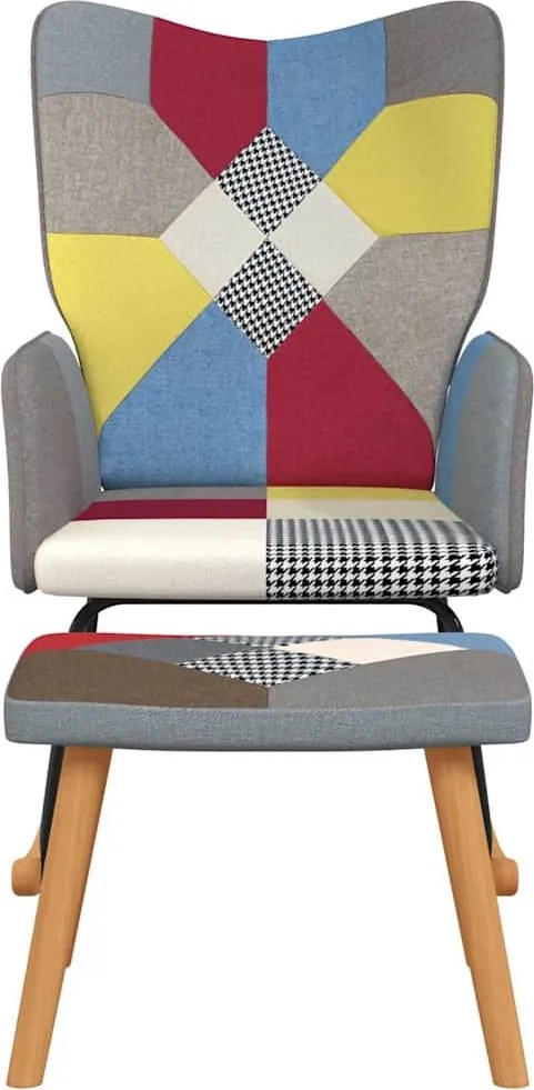 Houpací křeslo se stoličkou patchwork textil 328192