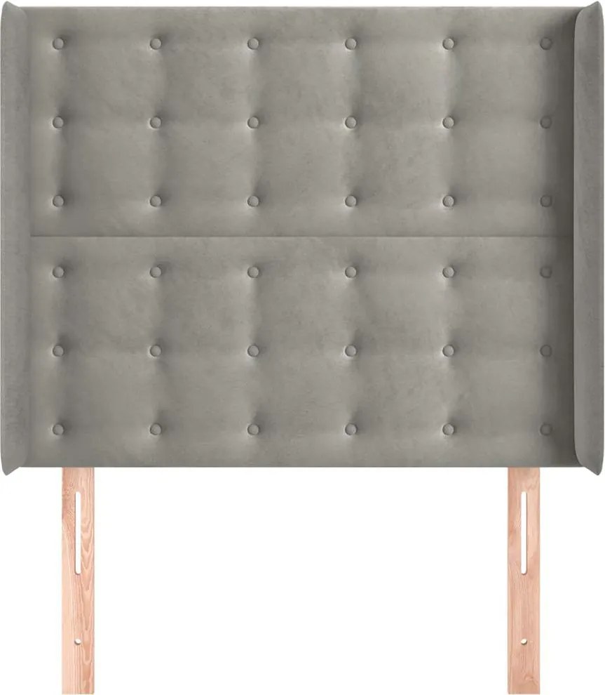 Čelo postele typu ušák světle šedé 83x16x118/128 cm samet 3120044