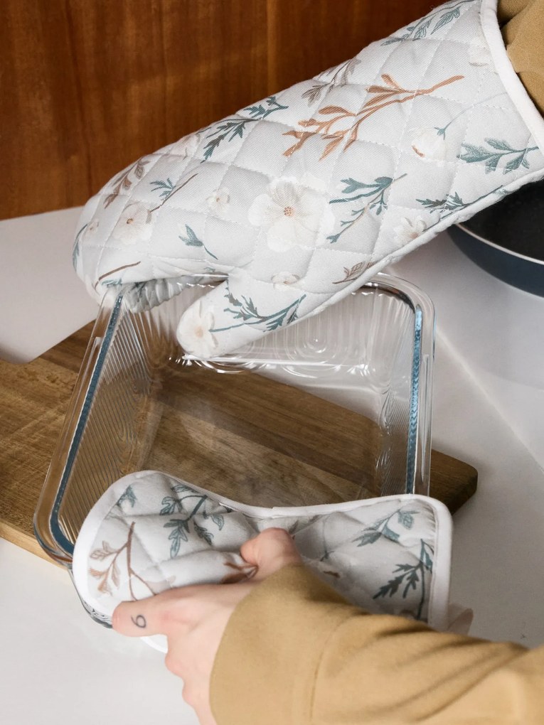 Sinsay - Kuchyňská chňapka a podložka pod hrnec s květy 2 pack - šedá