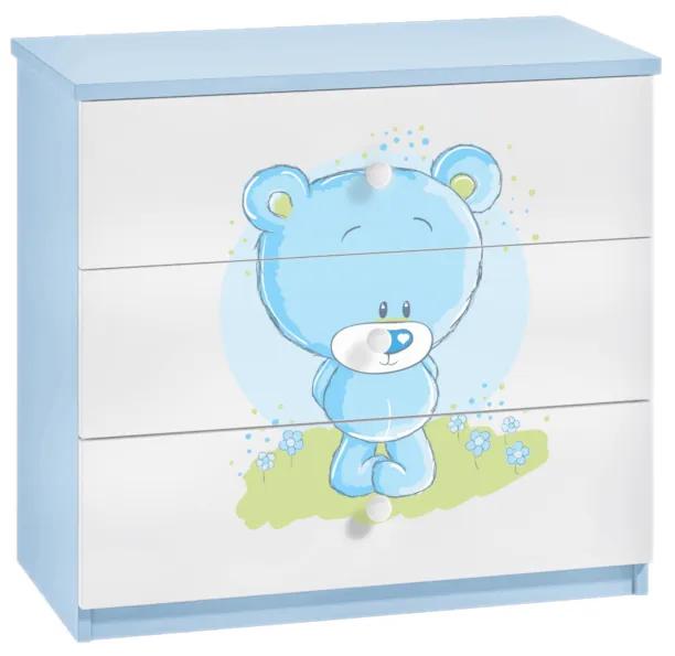 Expedo Dětská komoda SOGNO, 80x80x41, modrá/modrý medvěd