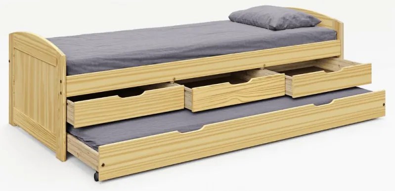 Postel s výsuvnou přistýlkou, 90x200, přírodní, masiv, MARINELLA NEW Kondela 0000274650