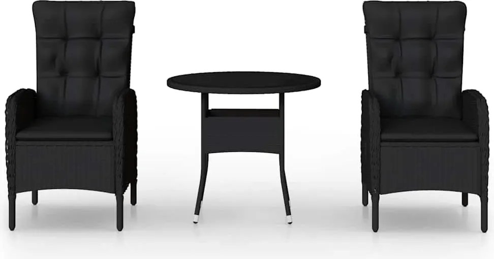 3dílný zahradní bistro set polyratan černý 3058548