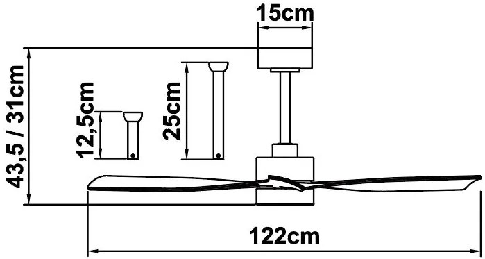 Mantra Thai, lopatkový ventilátor se svítidlem a dálk. ovladačem LED 30W 2700-5000K, černá, průměr 122cm