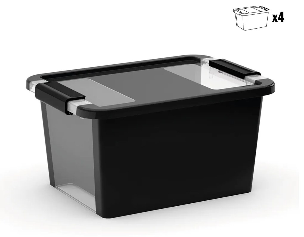 Úložný box z recyklovaného plastu s víkem Bi-Box S 11 l, 19x36,5x26 cm, 4 ks