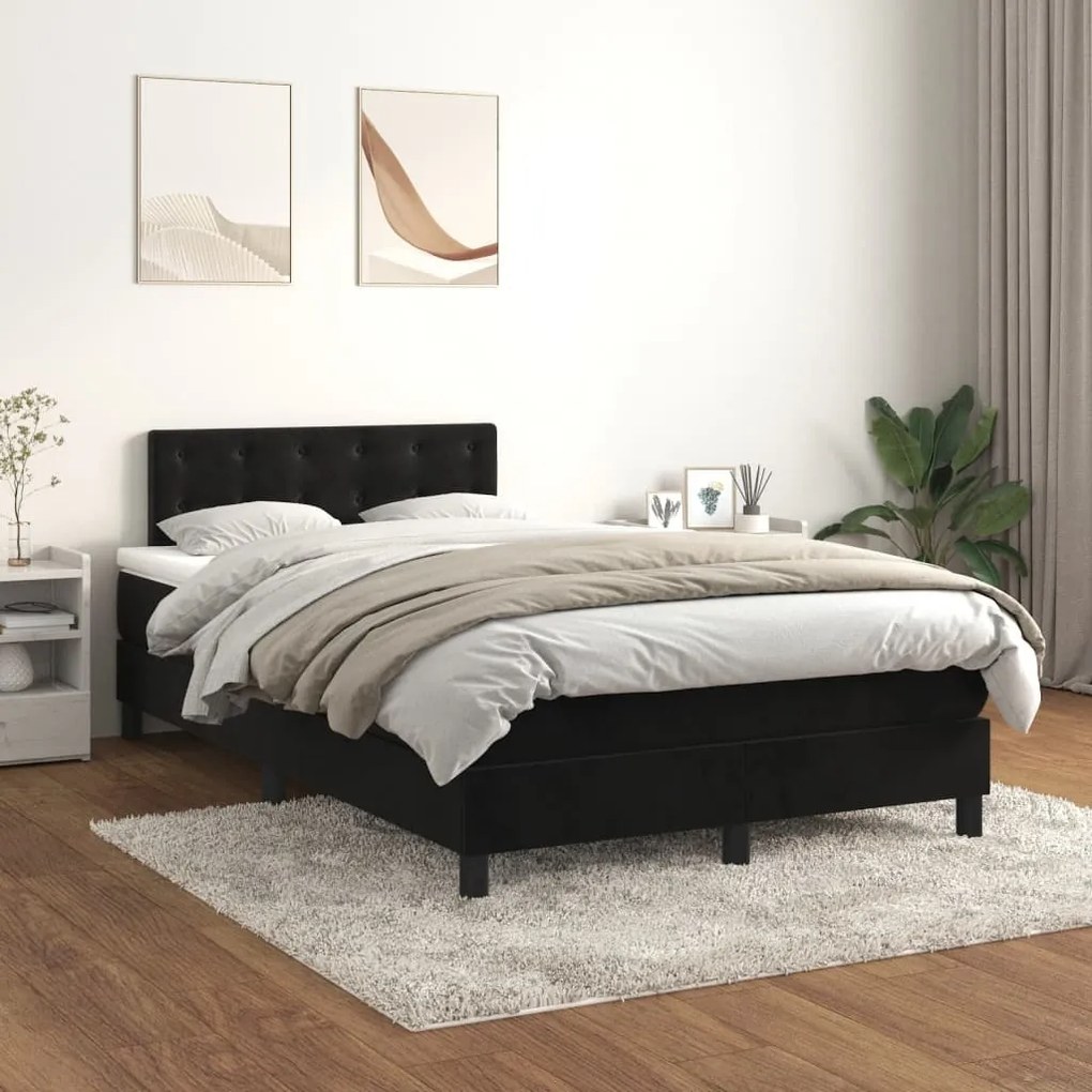 vidaXL Box spring postel s matrací 120 x 200 cm samet [3141537] Barva: Černá