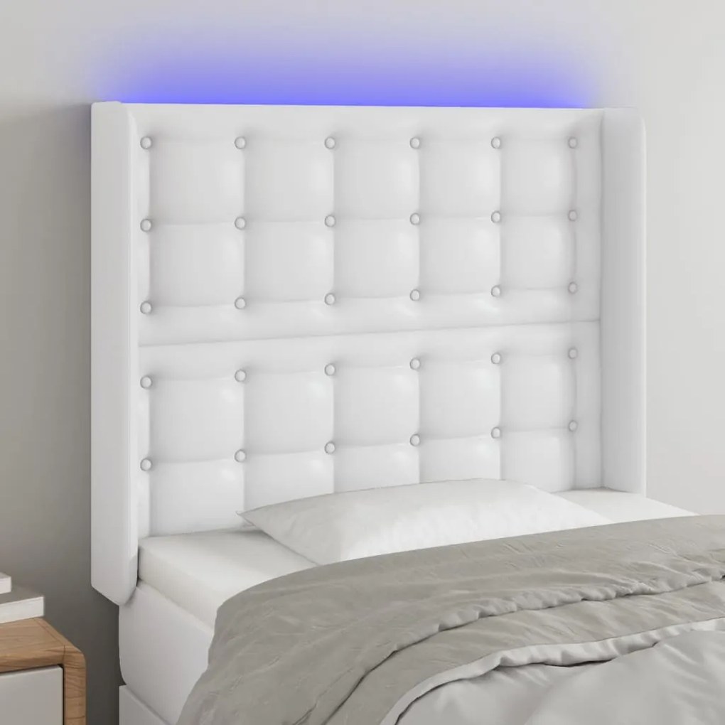 Čelo postele s LED bílé 93 x 16 x 118/128 cm umělá kůže
