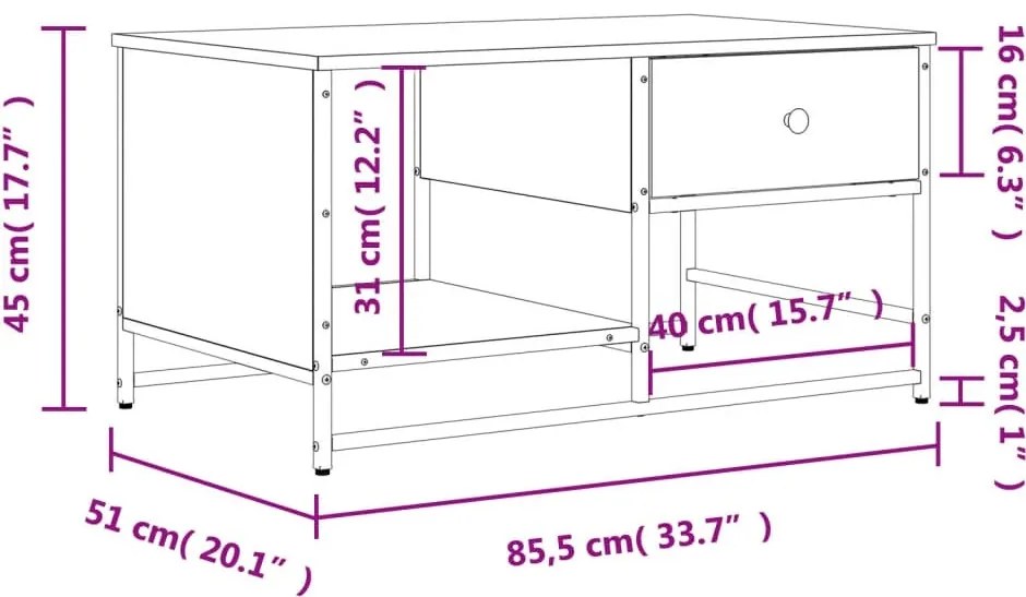 vidaXL Konferenční stolek 85,5x51x45 cm kompozitní dřevo [835341] Barva: Černá