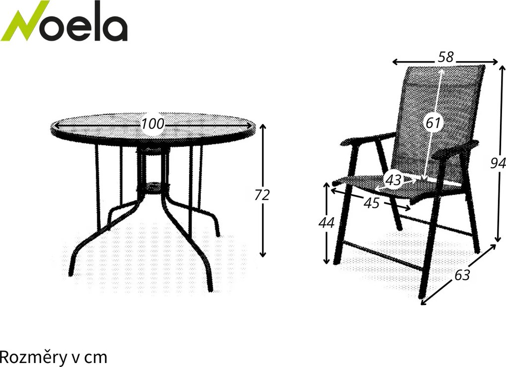 Noela Zahradní jídelní set Capri 100cm + 4x kovová židle Solano