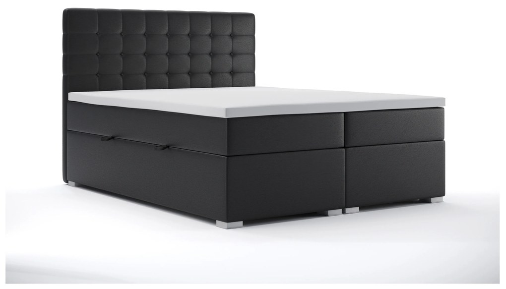 Kontinentální postel 180 cm Clady (černá ekokůže) (s úložným prostorem). 1044200