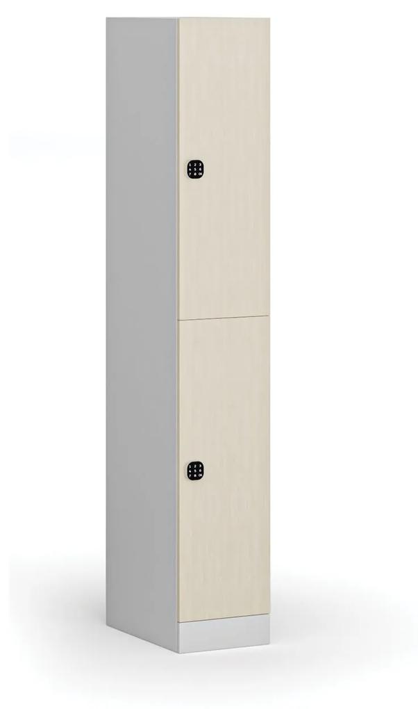 Šatní skříňka s úložnými boxy, 2 boxy, 1850 x 300 x 500 mm, kódový zámek, laminované dveře, bílá