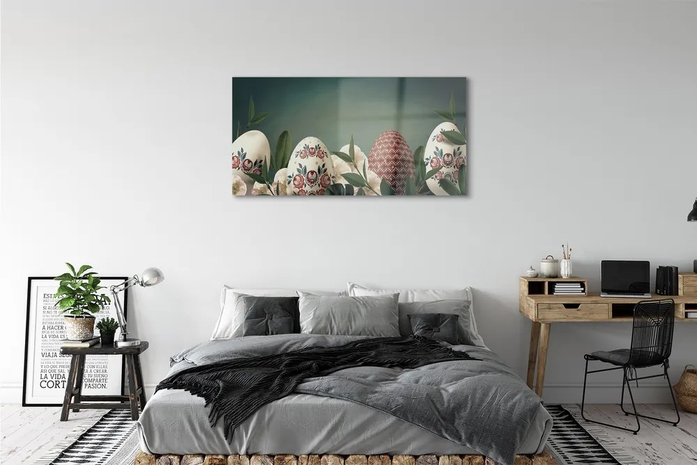 akrylový obraz Listy vejcem květiny 125x50 cm