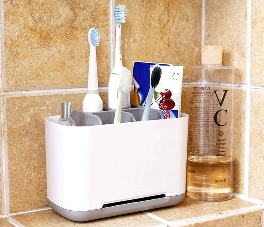 Robustní Koupelnový Organizér na Zubní Kartáčky, Matný Plast, 17.5x9x13 cm