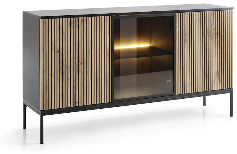 Moderní komoda SONNY K154 LED, černá / dub votan