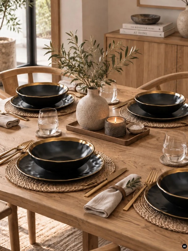 Keramická sada talířů Lissa Black Gold 8ks