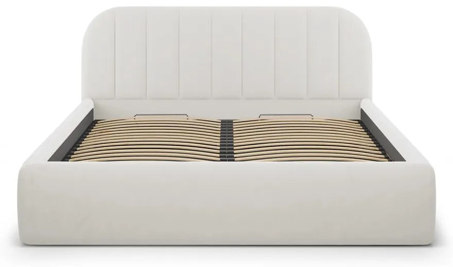 Béžová čalouněná dvoulůžková postel s úložným prostorem s roštem 200x200 cm Juno – Windsor &amp; Co Sofas