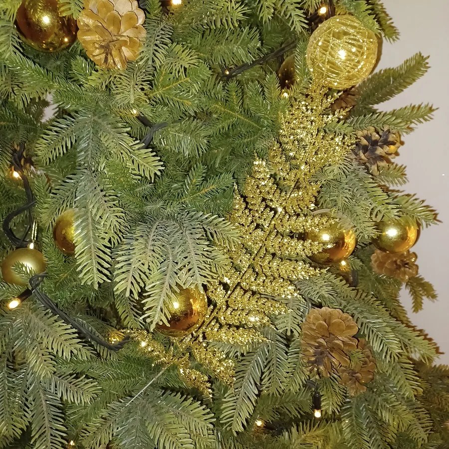 Vánoční přízdoba zlatá větvička kapradí, 55 cm