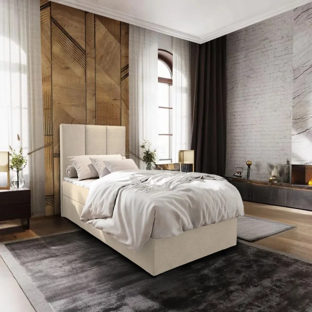 Čalouněná postel boxspring MERALIS 90x200 cm béžová Matrace: Matrace Bonell pružinová