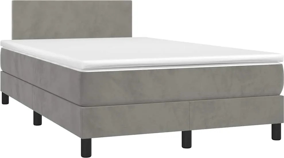 Box spring postel s matrací a LED světle šedá 120x200 cm samet 3134273