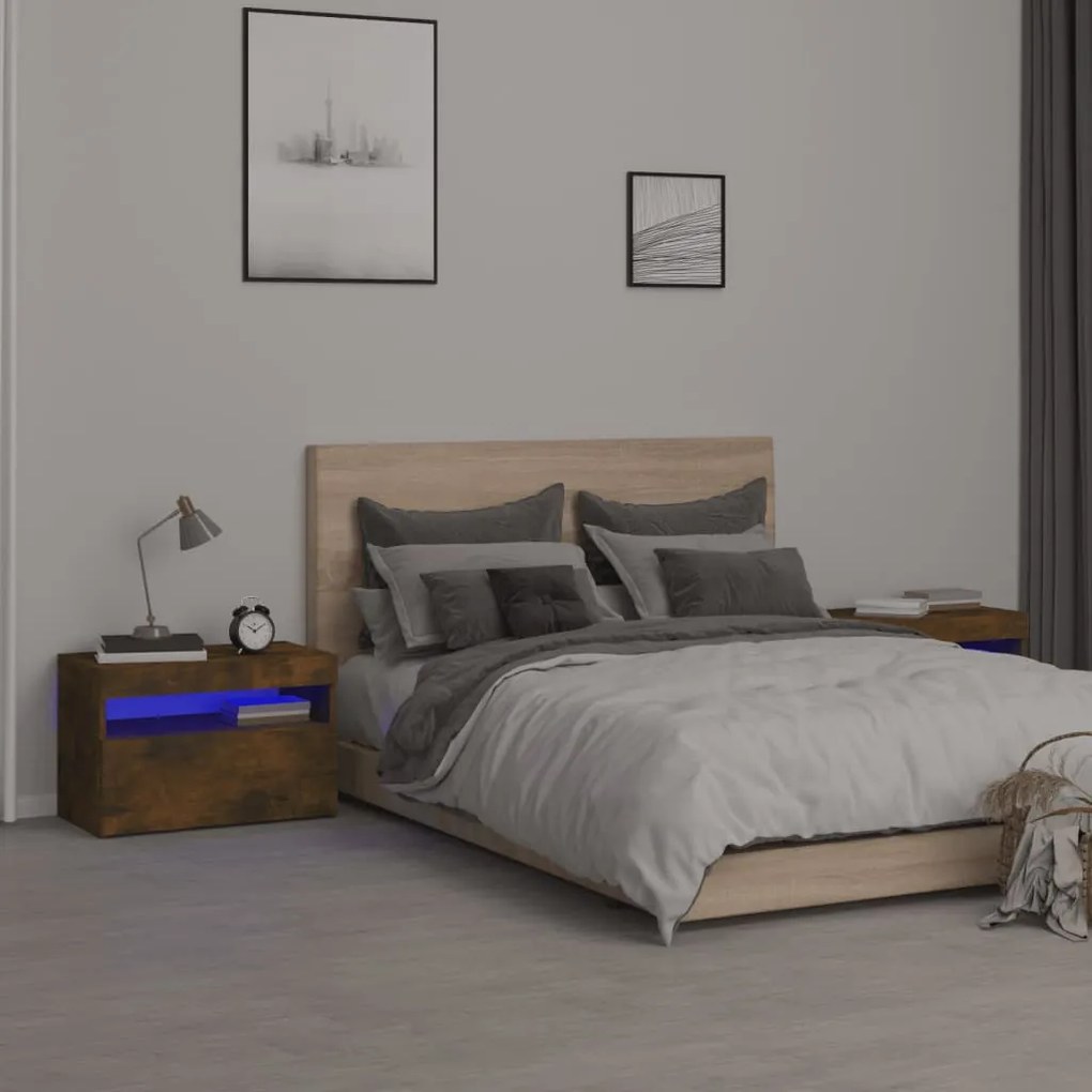 Noční stolky 2 ks s LED osvětlením kouřový dub 60 x 35 x 40 cm 3152827