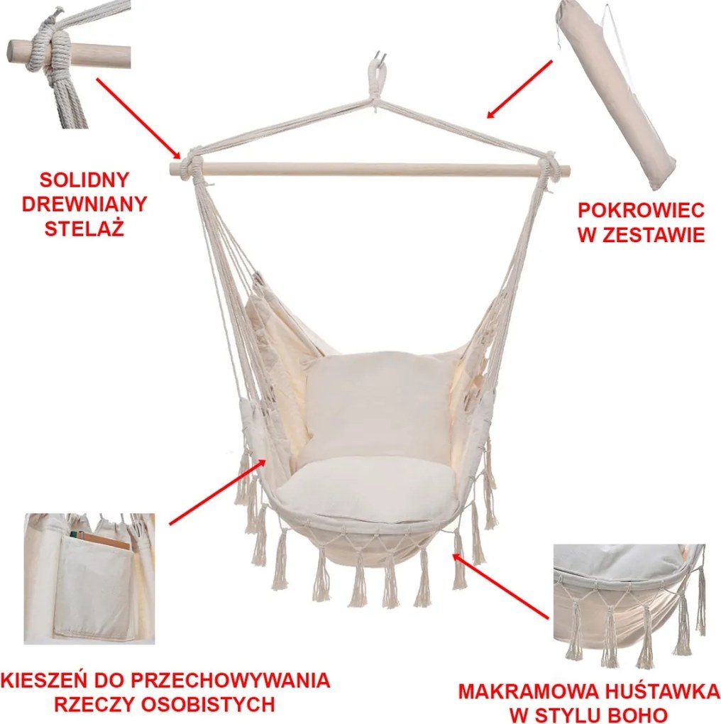 Velaco Závěsné houpací křeslo JULIA, bílá/ecru