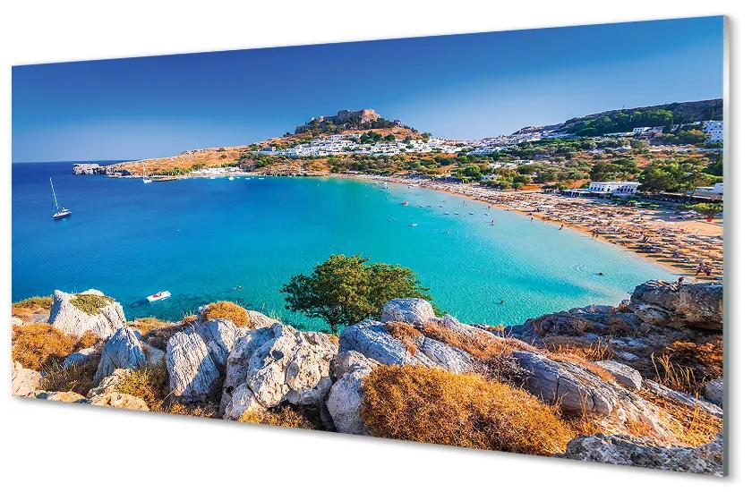 akrylový obraz Řecko pobřeží beach panorama 120x60 cm
