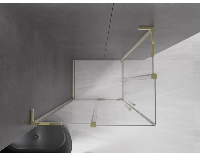 Mexen Velar L Duo, sprchový kout s posuvnými dveřmi 90 x 80 cm, 8mm čiré sklo, zlatá lesklá, 871-090-080-02-03-50