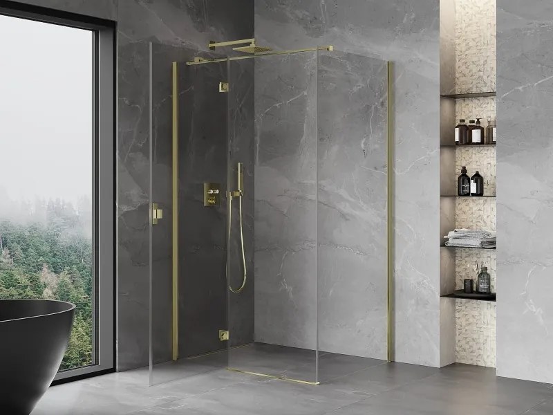 Mexen, Mexen Mist HT sklápěcí sprchový kout levý 120 x 110 cm, transparentní, zlatý - 8A5T-120-110-50-00-L