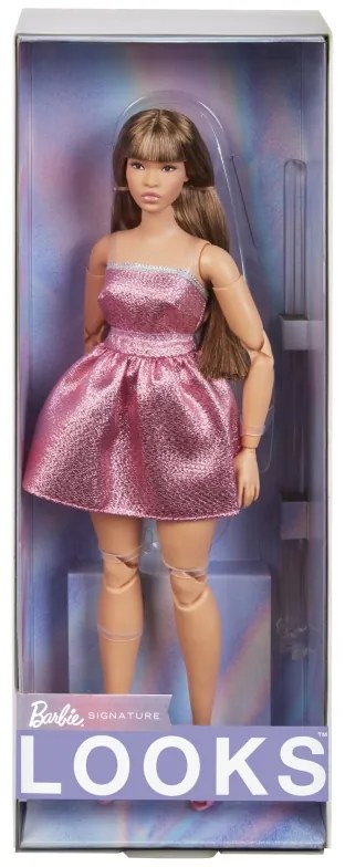 Barbie Looks brunetka v růžových mini šatech HRM16