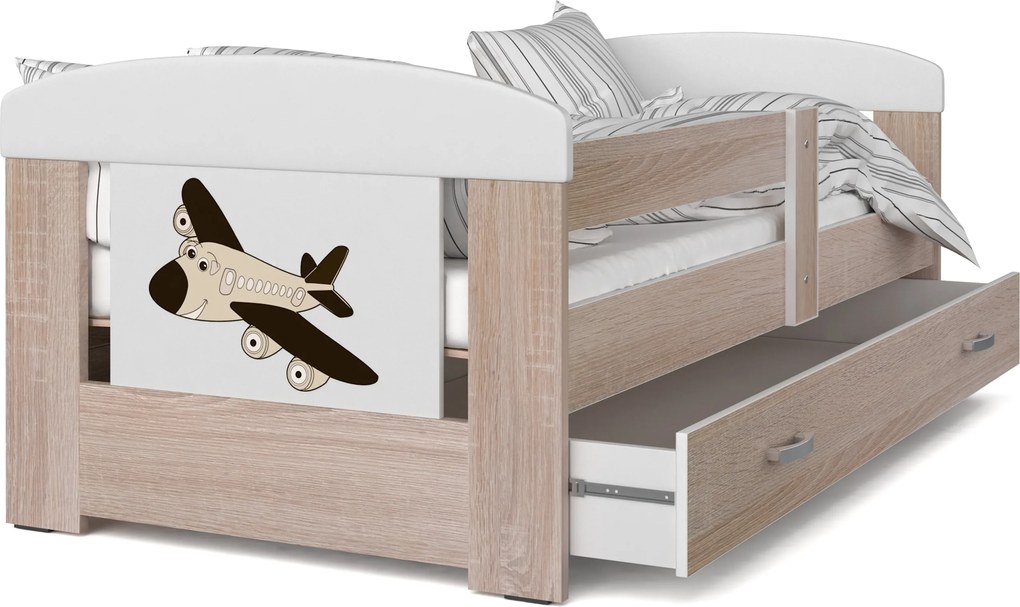 Svět pokojů Dětská postel Fanda s úložným prostorem - LETADLO Rozměr: 140x80 cm, Matrace: Ano, Barva dílů: bílá