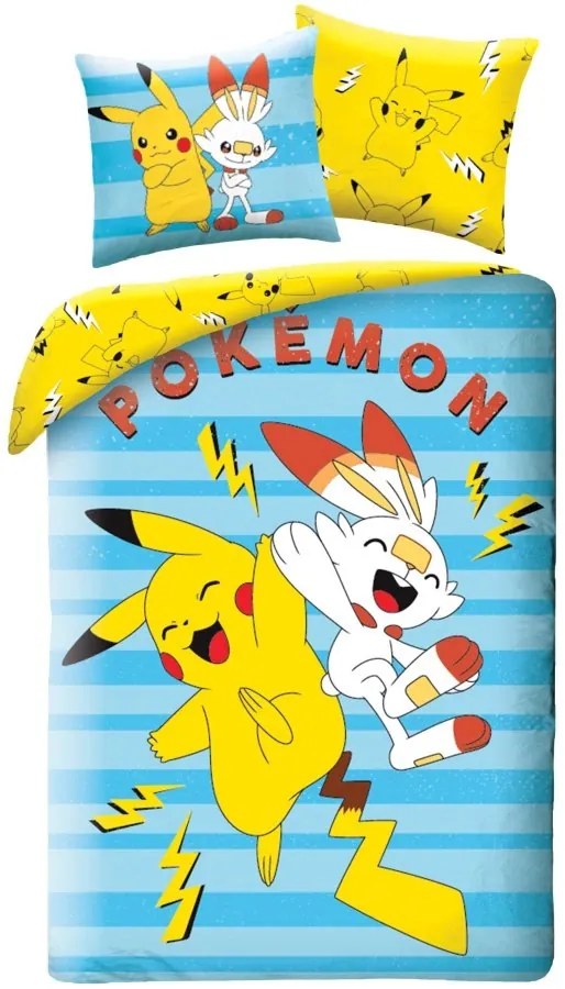 Oboustranné ložní povlečení Pokémoni Pikachu a Scorbunny - 100% bavlna - 70 x 90 cm + 140 x 200 cm