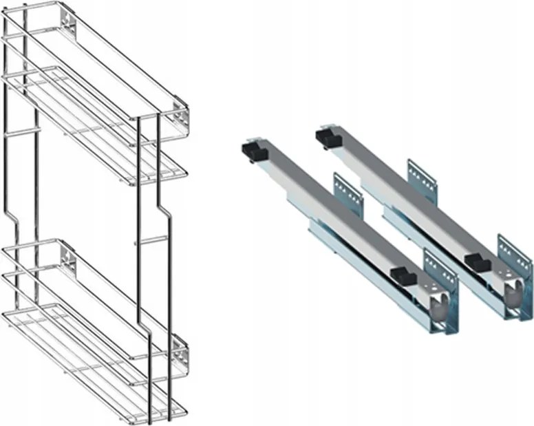 Cargo koš do skříňky pravý 15 cm 150 chrom 2p s tlumením dovírání Rejs s plným výsuvem
