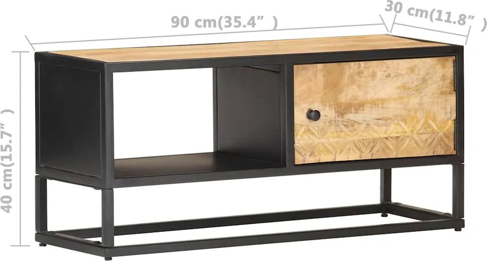 TV stolek s vyřezávanými dvířky 90 x 30 x 40 cm hrubý mangovník 320944