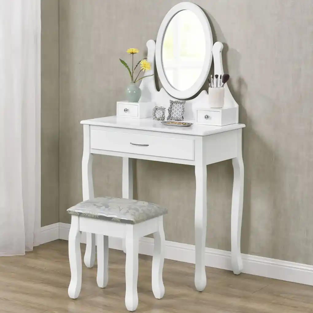 Goleto Originální vintage toaletní stolek se zrcadlem Lena | bílý | BIANO