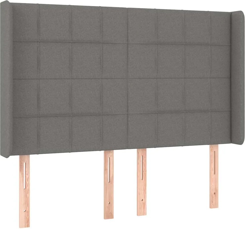 Čelo postele s LED tmavě šedé 147 x 16 x 118/128 cm textil 3124047